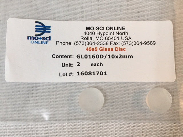 GL0160D/10x2mm 45S5 Glass Disc, 10mm x 2mm thick, unpolished. 2 pack ...